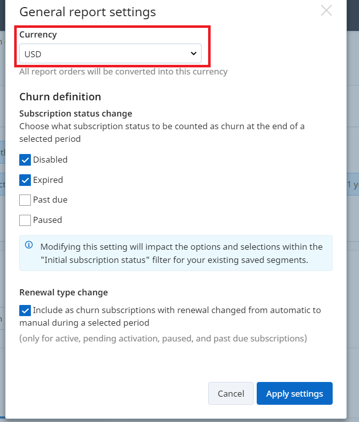 Churn Overview Report | Documentation | 2Checkout